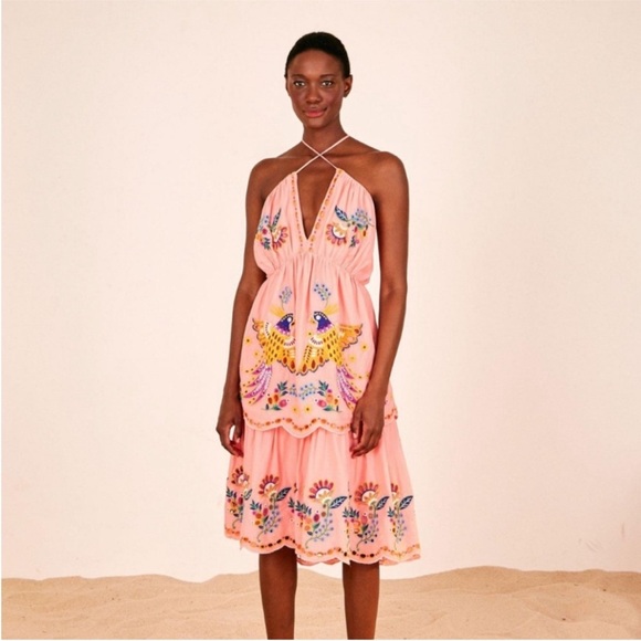 FARM Rio | Dresses | Farm Rio Richelieu Crossed Front Midi Dress In ...